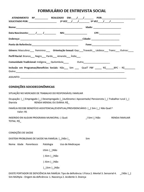 Formulário De Entrevista Social Pdf