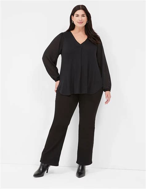 Long Sleeve V Neck Top With Woven S