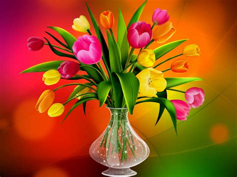 Download Animated Drooping Tulips In Flower Vase Wallpaper