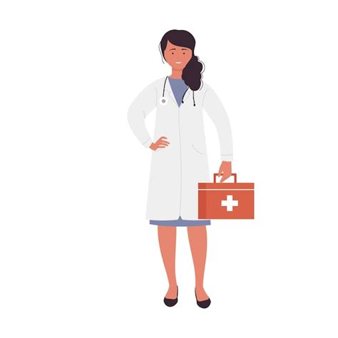 Femme Médecin Avec Trousse De Premiers Soins Vecteur Premium