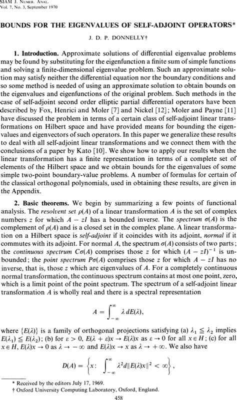 Bounds For The Eigenvalues Of Self Adjoint Operators Siam Journal On Numerical Analysis