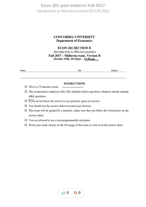 Midterm 2017 Econ 201 Econ 201 Past Midterm Fall 2017 Introduction To Microeconomics Econ 201