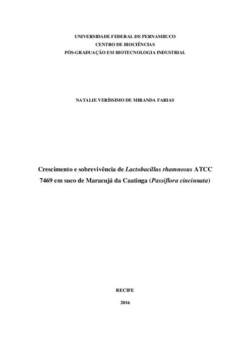 Pdf Crescimento E Sobrevivência De Lactobacillus Rhamnosus Atcc 7469