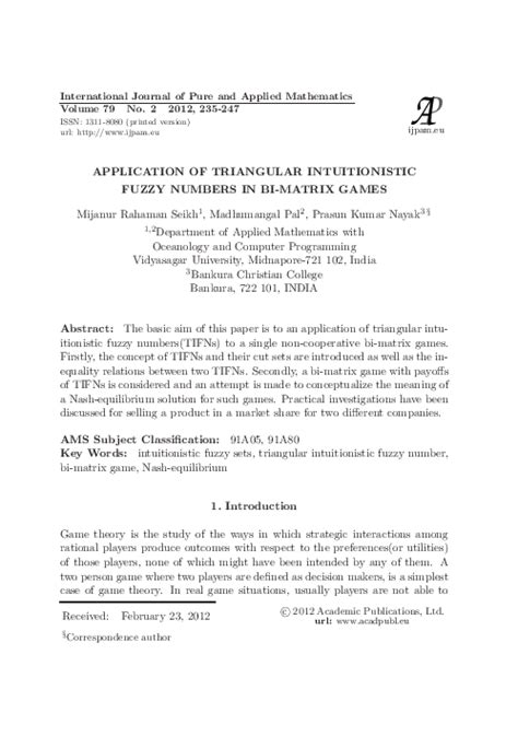 Pdf Application Of Triangular Intuitionistic Fuzzy Numbers In Bi