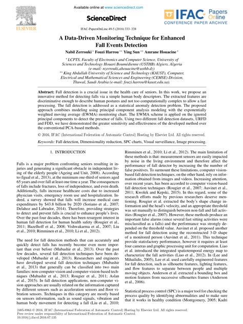 pdf a data driven monitoring technique for enhanced fall events detection