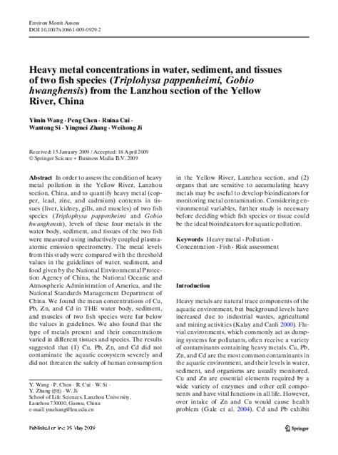 Pdf Heavy Metal Pollution In Yellow River Fishes