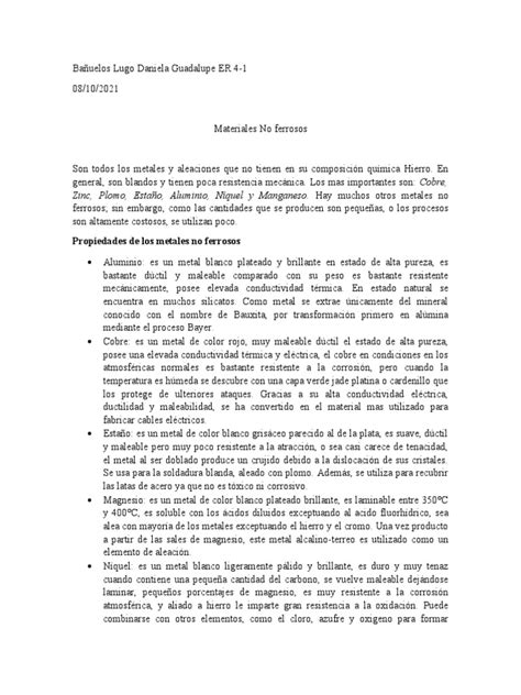 Materiales No Ferrosos Pdf Rieles Metal No Ferroso