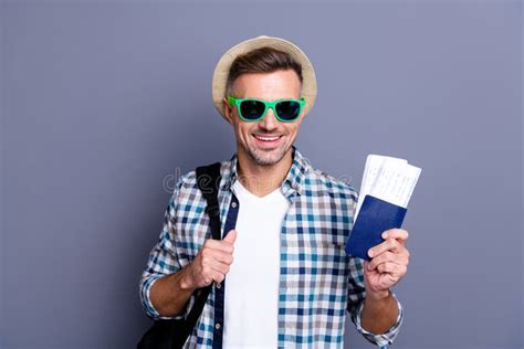 Close Up Photo Handsome He Him His Guy Arm Hand Passport Tickets Go
