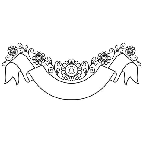 rótulo de fita e mão de girassol desenhado para livro de colorir adulto
