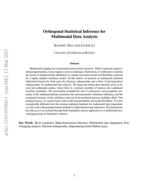 Orthogonal Statistical Inference For Multimodal Data Analysis Deepai