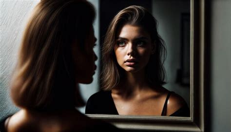A Woman Looking At Her Reflection In A Mirror Premium Ai Generated Image