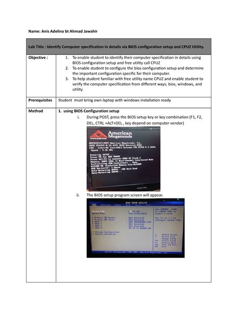 Lab Title Identify Computer Specification In Details Bios And Cpuz