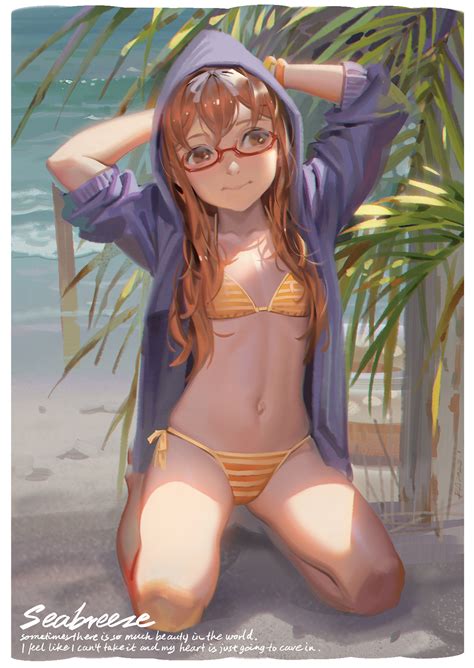 Alphonse White Datura Original Highres 1girl Arms Behind Head Beach Bikini Bikini Under