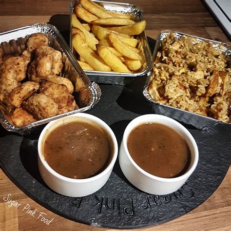 Chinese Chicken Balls Egg Fried Rice And Curry Sauce Chinese Fakeaway