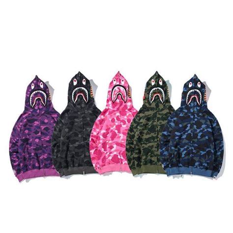 Bape Bape เสื้อโค้ทขนแกะมีฮู้ดแนวสตรีทญี่ปุ่นโลโก้หัวฉลามลายพรางเสื้อคาร์ดิแกนพิมพ์ลาย3มิติ