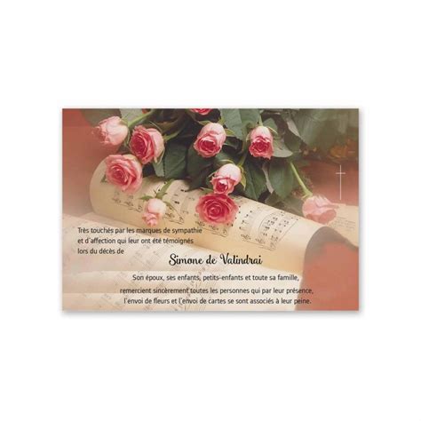 Carte Remerciement Décès Bouquet De Roses Sauvages Partition Musique