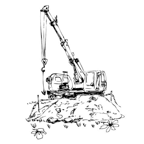 크레인의 손으로 그리기 스케치 T셔츠 포스터 직물에 적합하고 장식 및 디자인을 위한 낙서 벡터 그림을 인쇄합니다 프리미엄 벡터