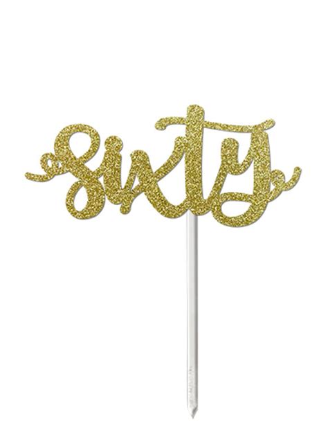 Sixty Gold Glitter Card Cake Topper
