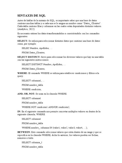 Sintaxis De Sql Pdf Sql Tecnologías De La Información