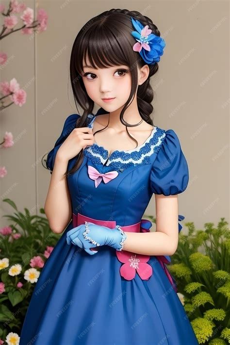 Premium Ai Image Anime Girl In A Blue Dress With A Flower