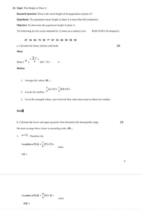 Solved Topic The Height Of Plant A Research Question Chegg