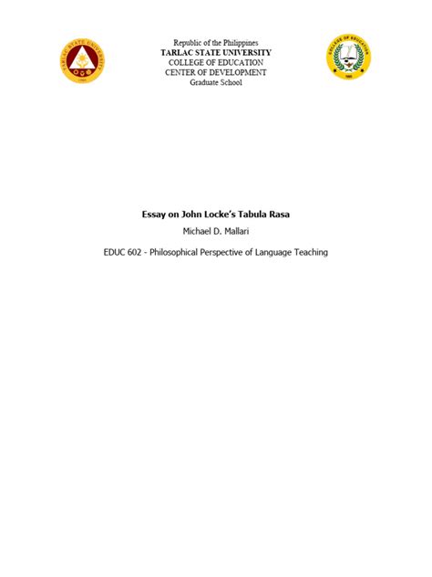 Essay On John Lockes Tabula Rasa Pdf Experience John Locke