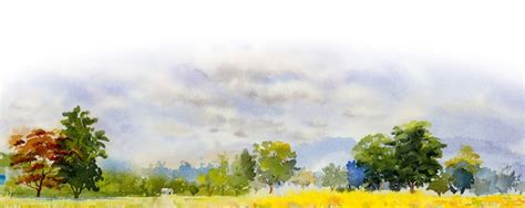 Premium Photo Watercolor Landscape Painting Panorama