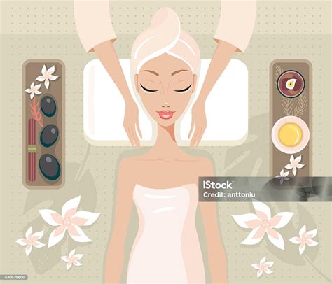 아름다운 젊은 여인 편안한 스파 및 살롱 얼굴 마사지 컨셉입니다 마사지에 대한 스톡 벡터 아트 및 기타 이미지 마사지 마사지사 사람 머리카락 Istock