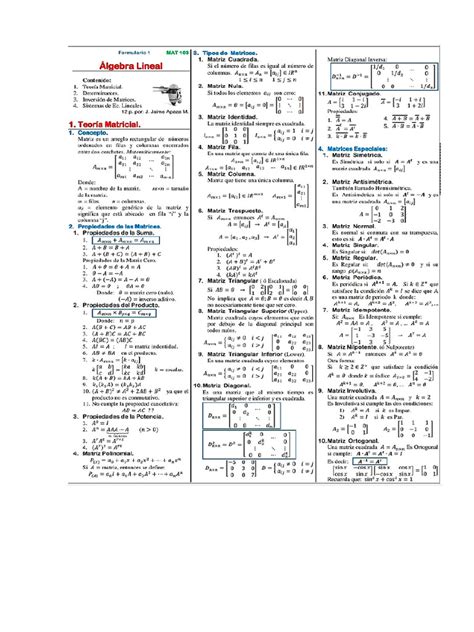 Formulario Sistemas Matrices Determinantes Pdf