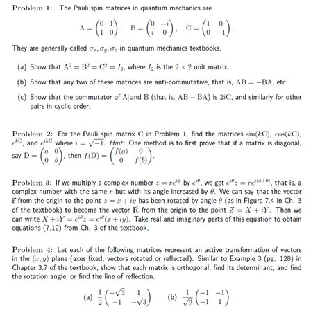 [solved] Problem 1 The Pauli Spin Matrices In Qua Solutioninn