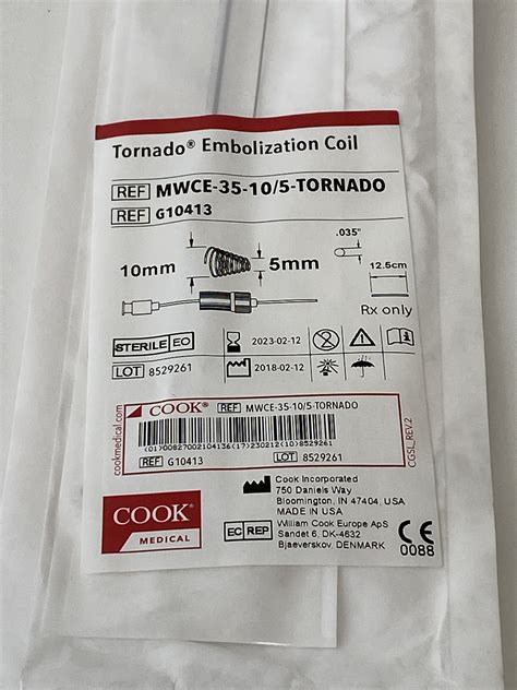 New Cook Medical Tornado Embolization Coil G10413 Exp 2023 02 T28