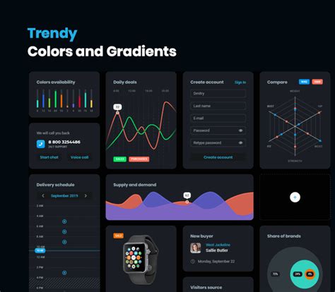 Dark Cards User Interface Kit Websites Ux And Ui Kits Infographics
