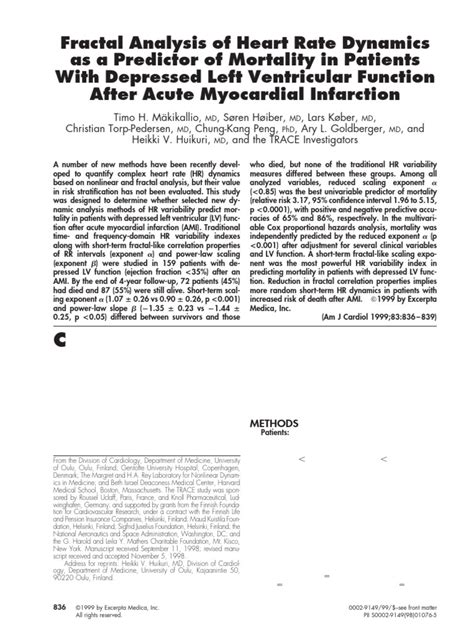 Fractal Analysis Of Heart Rate Dynamics As A Predictor Of Mortality In Patients With Depressed