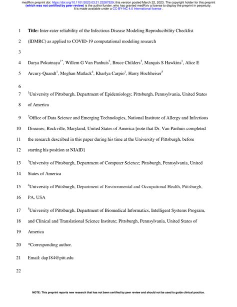 Pdf Inter Rater Reliability Of The Infectious Disease Modeling