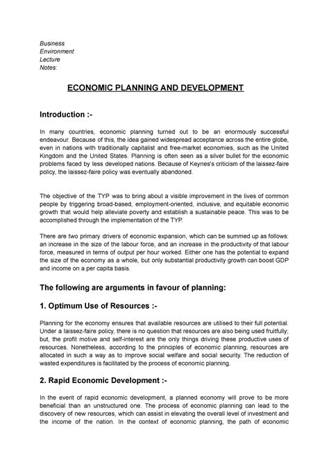 Business Environment Economic Planning And Development Business