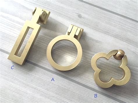 Drop Ring Pull Cabinet Door Knob Pulls Handle Brushed Brass Etsy