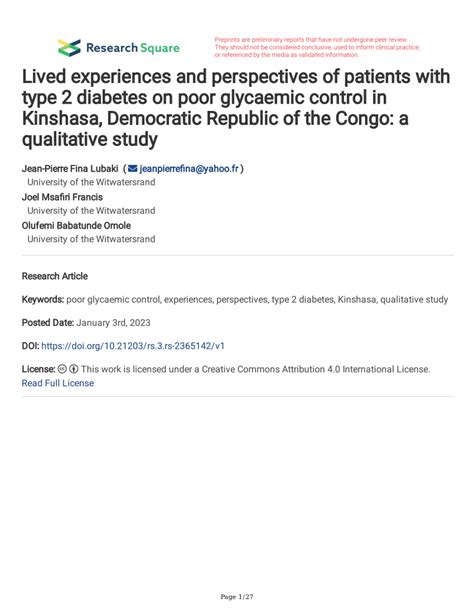 Pdf Lived Experiences And Perspectives Of Patients With Type 2 Diabetes On Poor Glycaemic