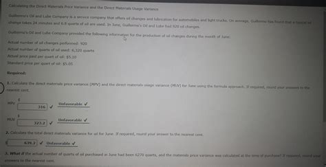 solved calculating the direct materials price variance and