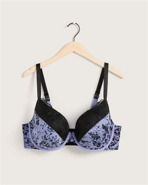 Underwire Plunge Bra With Floral All Over Print Embroidery And Mesh