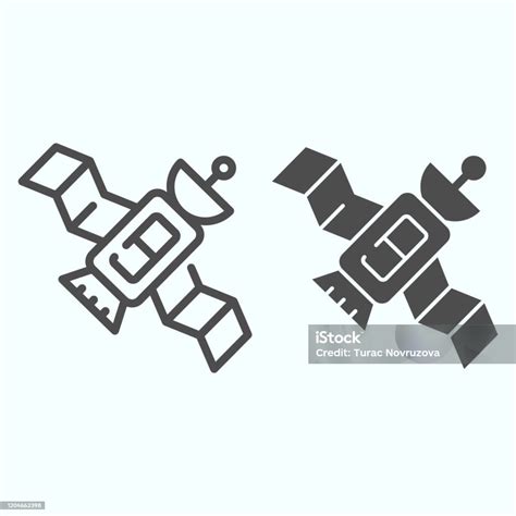 衛星線和實體圖示空間軌道通信與碟系統廣播宇宙探索設計理念白色背景上輪廓樣式象形圖用於網路和應用向量圖形及更多10號圖片 Istock