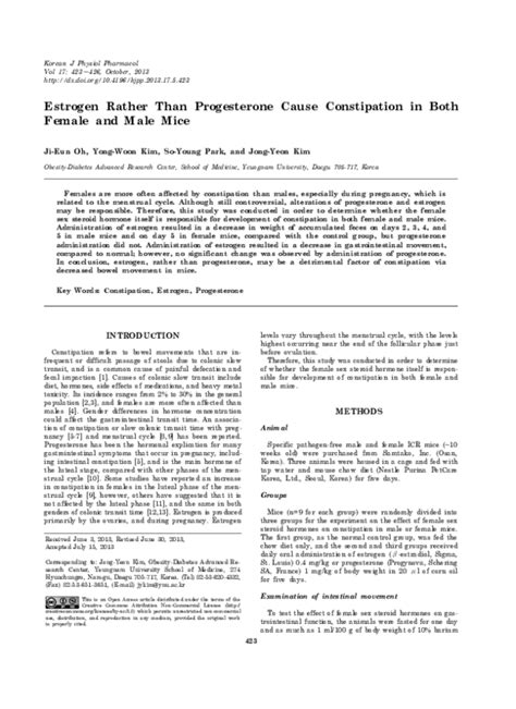 Pdf Estrogen Rather Than Progesterone Cause Constipation In Both