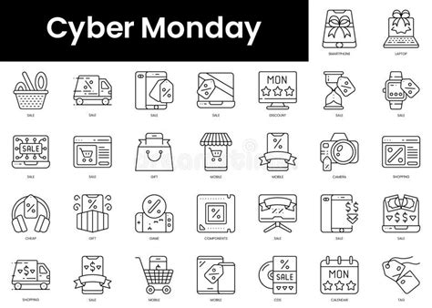 Set Of Outline Cyber Monday Icons Minimalist Thin Linear Web Icon Set Stock Vector