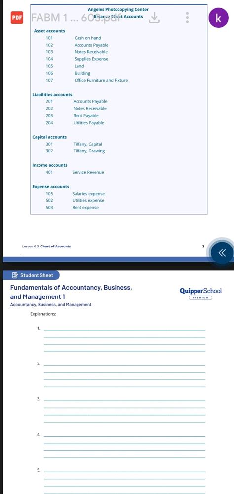 Lesson 63 Chart Of Accounts 2 Student Sheet StudyX