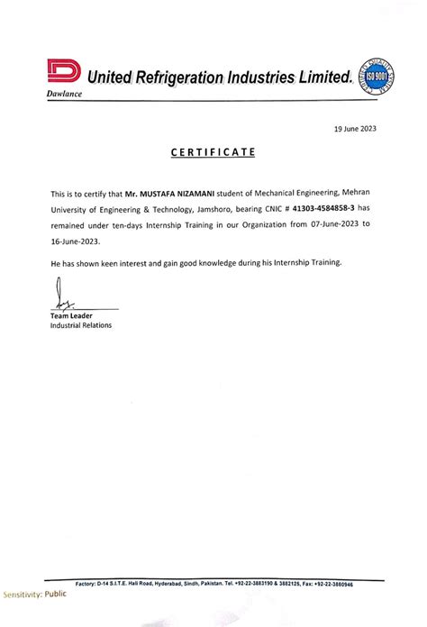 Mustafa Nizamani On Linkedin Internship Training Dawlance