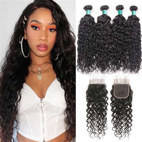 Ali Grace Brazilian Water Wave 4 Bundles With 44 Closure Human Hair