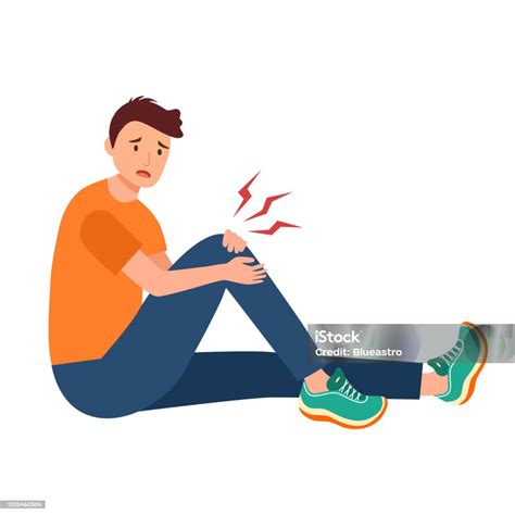 흰색 배경에 무릎 부상 개념 벡터 일러스트 남자는 평평한 디자인에 다리 통증이 있습니다 근육 이나 뼈 문제 만화에 대한 스톡