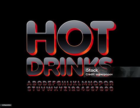 벡터 세련된 포스터 뜨거운 음료입니다 빨간색과 검은색 대문자 알파벳 문자 및 숫자 고급에 대한 스톡 벡터 아트 및 기타 이미지 고급 광고 그래픽 프린트 Istock