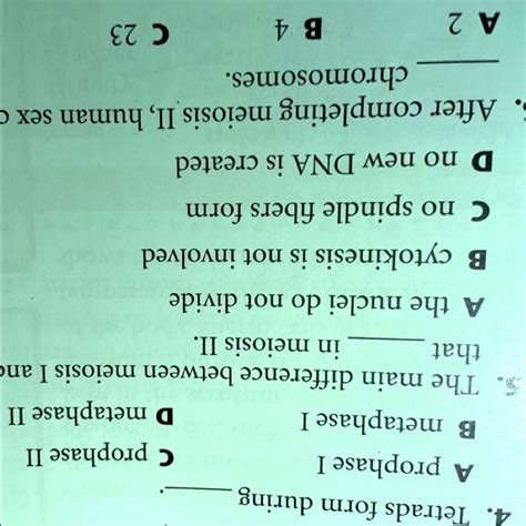 Solved 5 The Main Difference Between Meiosis Ii Is That In Meiosis
