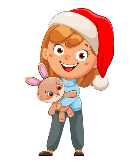 Cute Girl Cartoon Character In Santa Hat Stock Vector Illustration Of