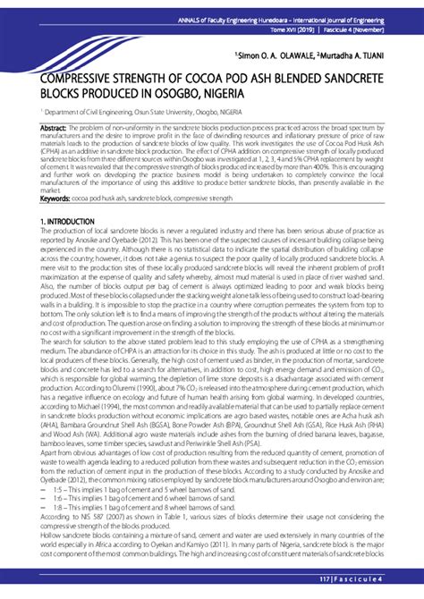 Pdf Compressive Strength Of Cocoa Pod Ash Blended Sandcrete Blocks